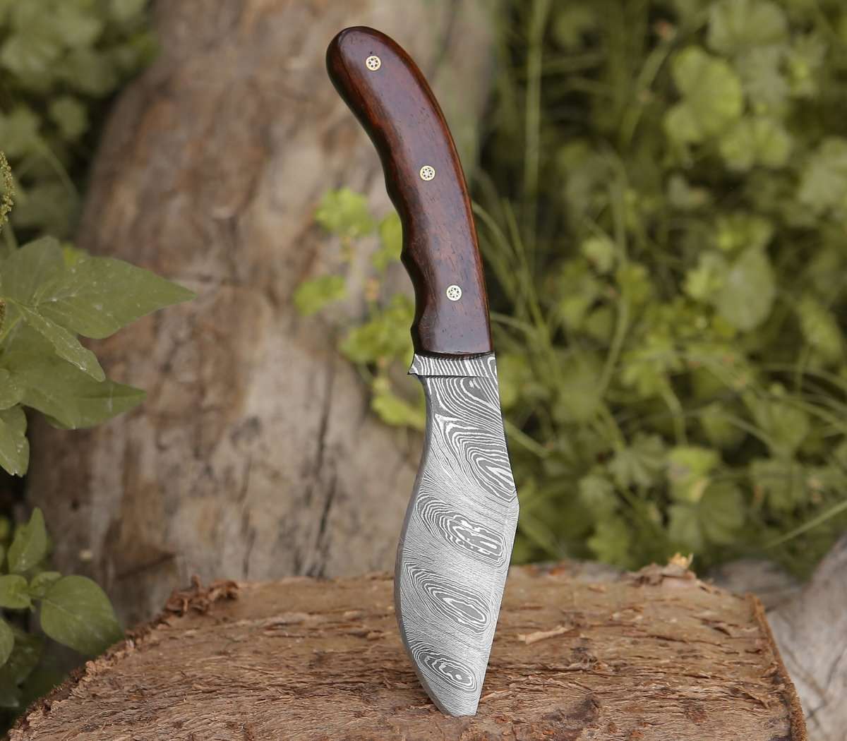 Huntsman Damascus Kukri Knife with Exotic Rose Wood Handle | Sportsman Gear